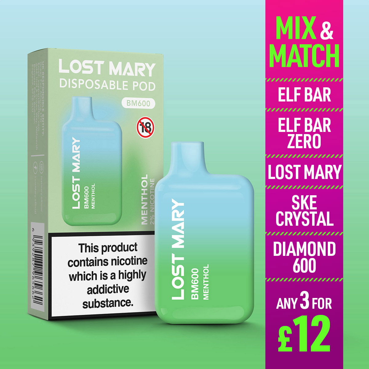 Lost Mary BM600 Menthol | Disposable Vape | Jenson E-Cig Lost Mary BM600 Menthol | Disposable Vape | Jenson E-Cig